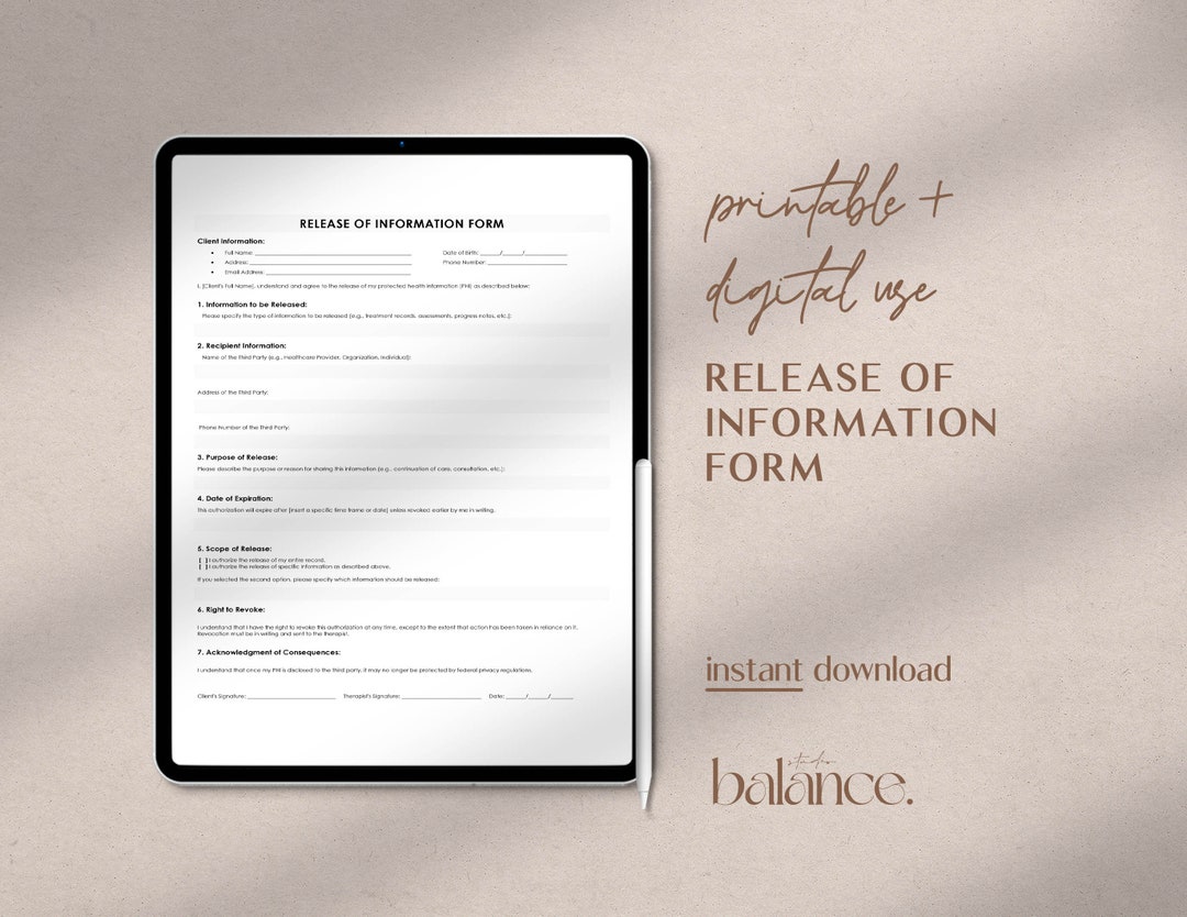 Medical Records Release Form Printable & Editable Template HIPAA ...