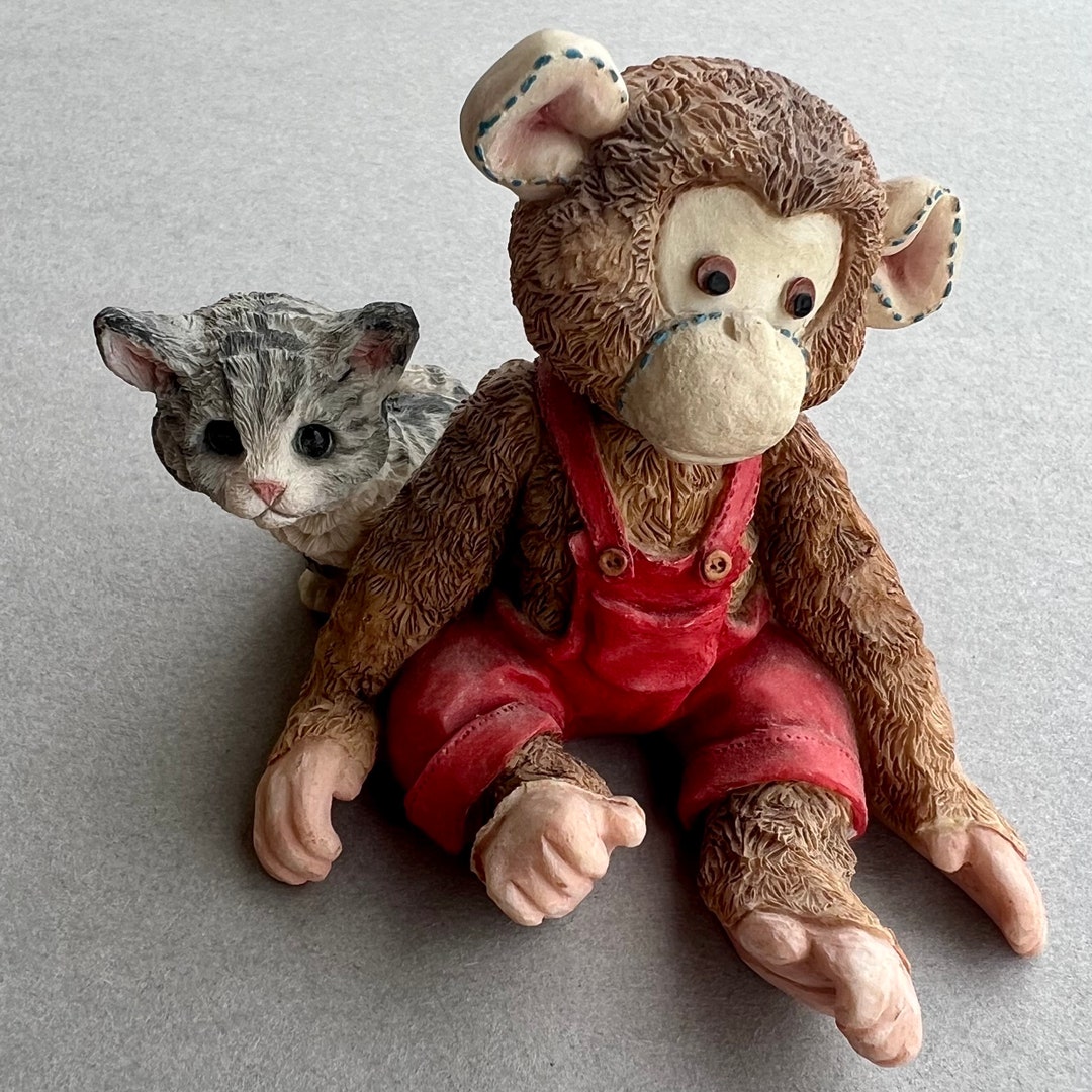 Monkey and Cat Figurine: Casper & Chimp Cuddlies Animal - Etsy