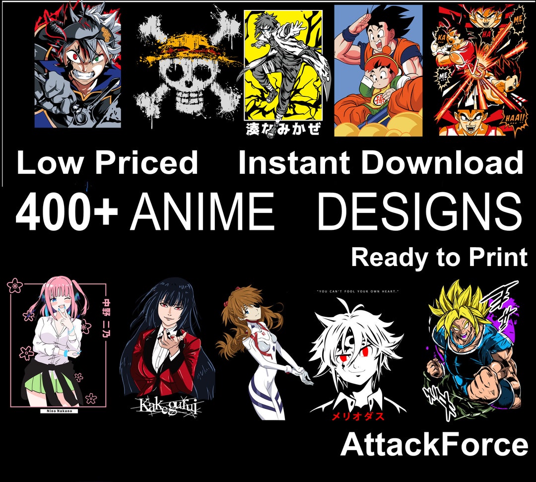 400 Anime Designs Bundle PNG T-shirts DTG Sublimation DTF Anime T-shirt ...