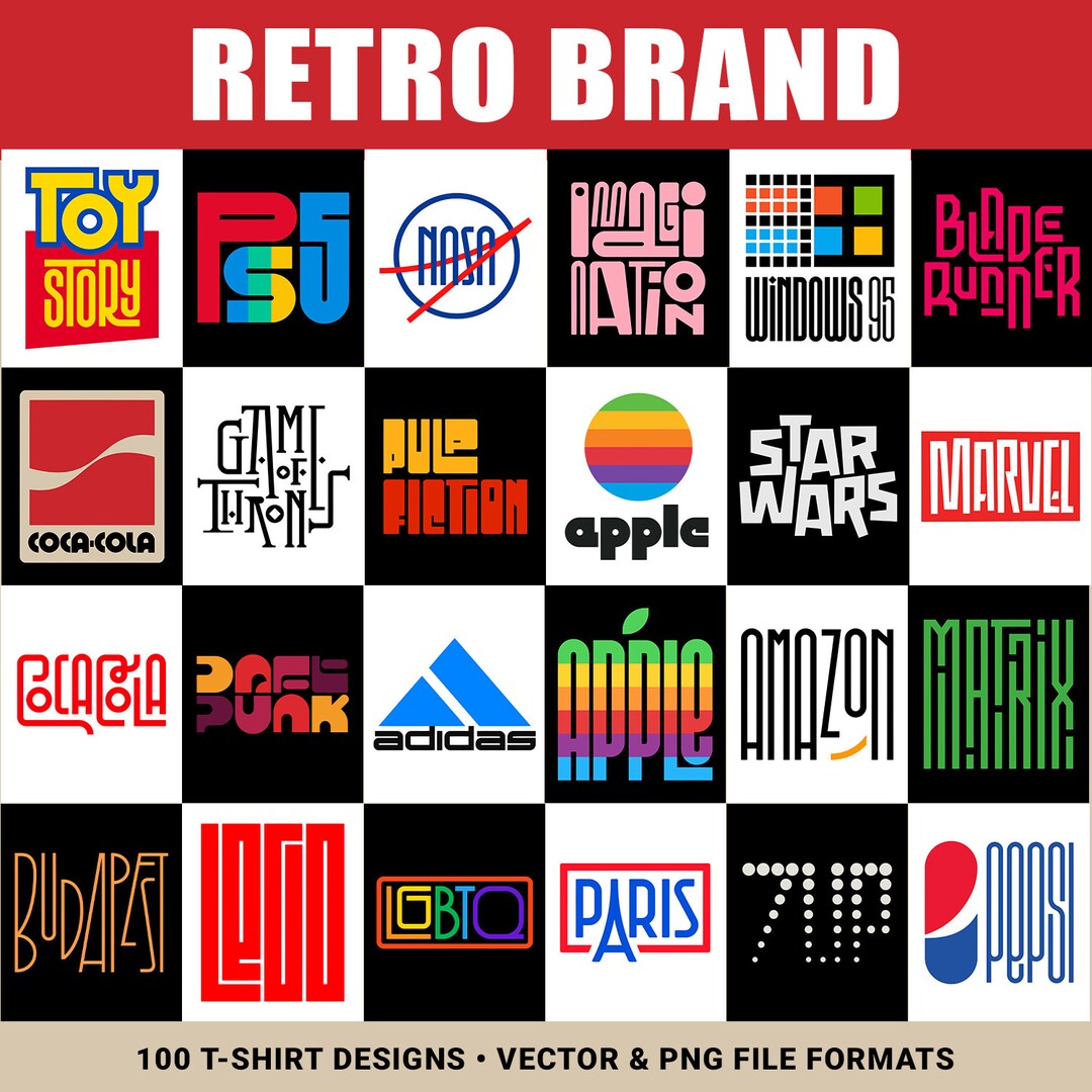 100 Retro Brand Designs T-shirt Designs Mug Designs Sublimation Designs ...