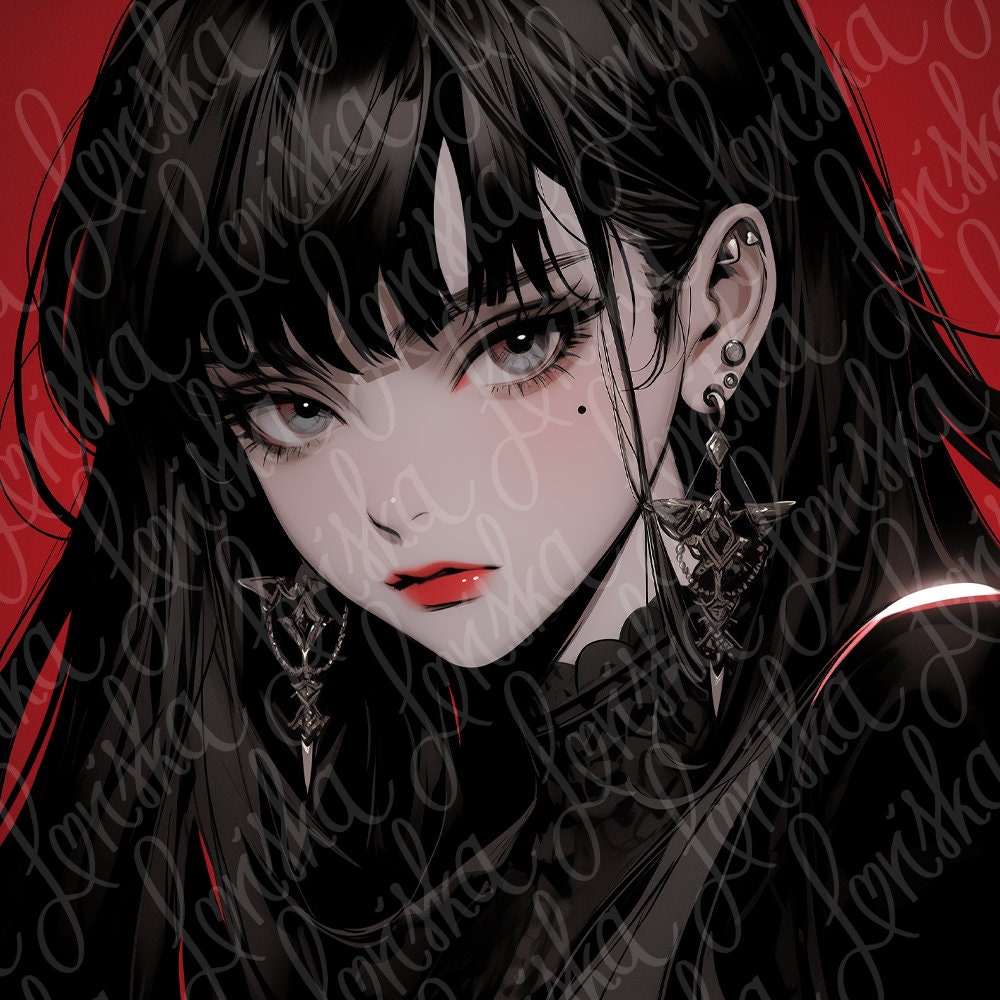 Beautiful Goth Girl Portrait Anime Character Avatar Pack PFP Overlay ...