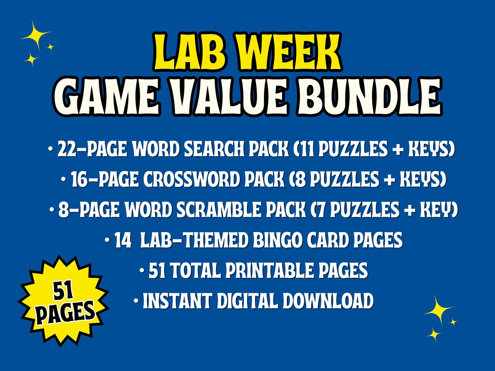Lab Week Games Mega Bundle | 51 Printable Pages - Puzzles - Bingo, Word ...