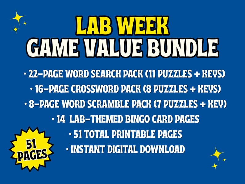 Lab Week Games Mega Bundle | 51 Printable Pages - Puzzles - Bingo, Word ...