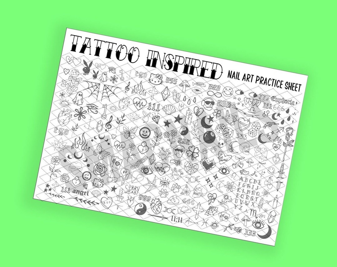 Tattoo Inspired Nail Art Practice Sheet * DIGITAL DOWNLOAD * Modern ...