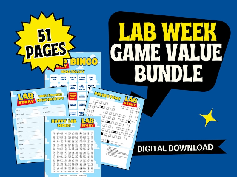 Lab Week Games Mega Bundle | 51 Printable Pages - Puzzles - Bingo, Word ...