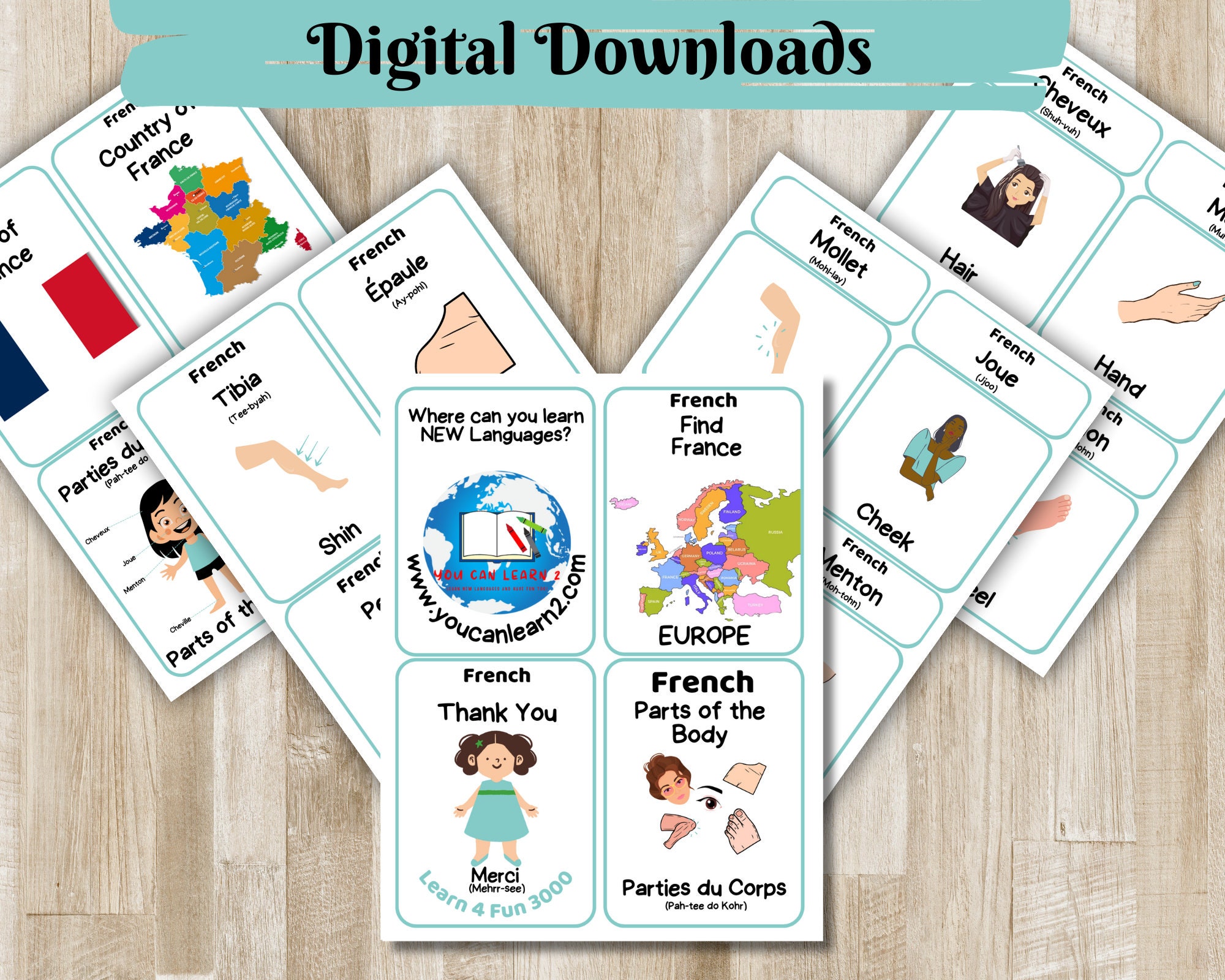 French (parts of the Body) Language Learning Flashcards, Educational ...