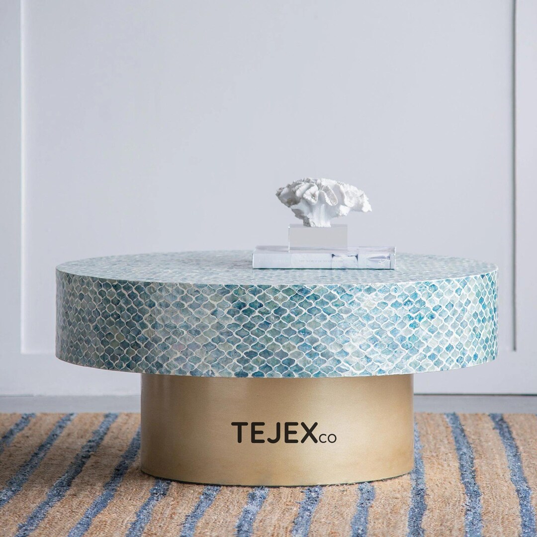 Round Coffee Table Mother of Pearl INLAY TABLE Floral Design - Etsy