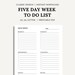 Five Day Week to Do List, Printable Notes Template, Classic Planner ...