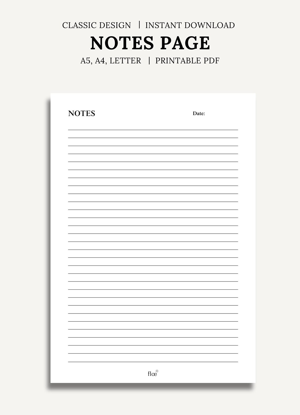 Notes Printable Page, Note Taking, Note List, Writing Paper, Pdf ...