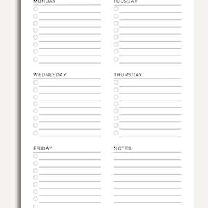 Five Day Week to Do List, Printable Notes Template, Classic Planner ...