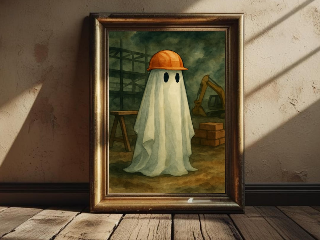 Construction Worker Ghost Painting: Spooky Halloween Wall Art (instant ...