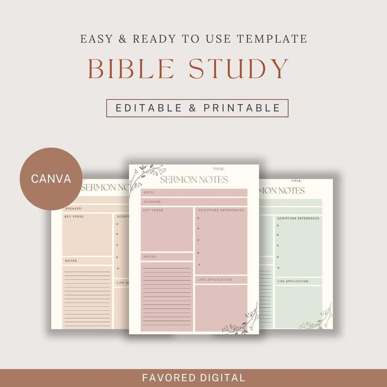 Digital Bible Study Template, Canva Template, Sermon Notes, SOAP, Bible ...