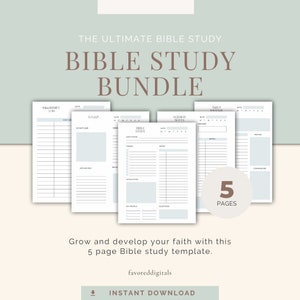 5 Page Bible Study Bundle Guide, Printable PDF, Sermon Notes, Christian ...