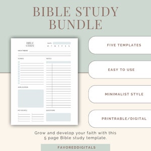 5 Page Bible Study Bundle Guide, Printable PDF, Sermon Notes, Christian ...