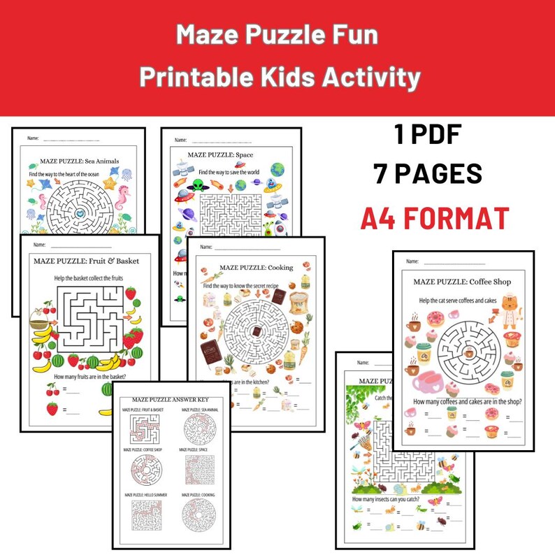 Maze Puzzle Fun | Printable Kids Activity | A4 PDF Worksheet ...
