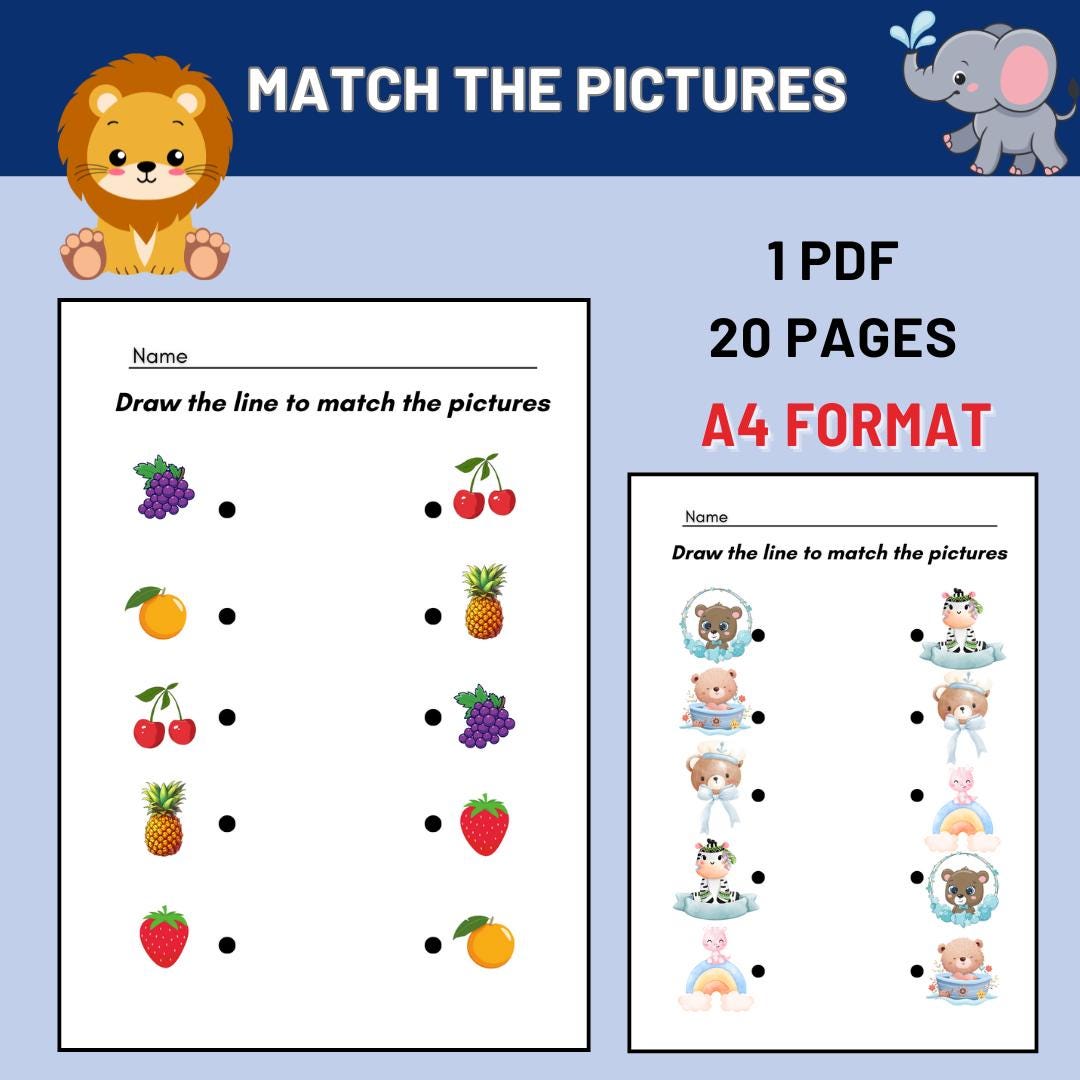 Match the Pictures Worksheet for Kids, Fun Matching Activity, Preschool ...