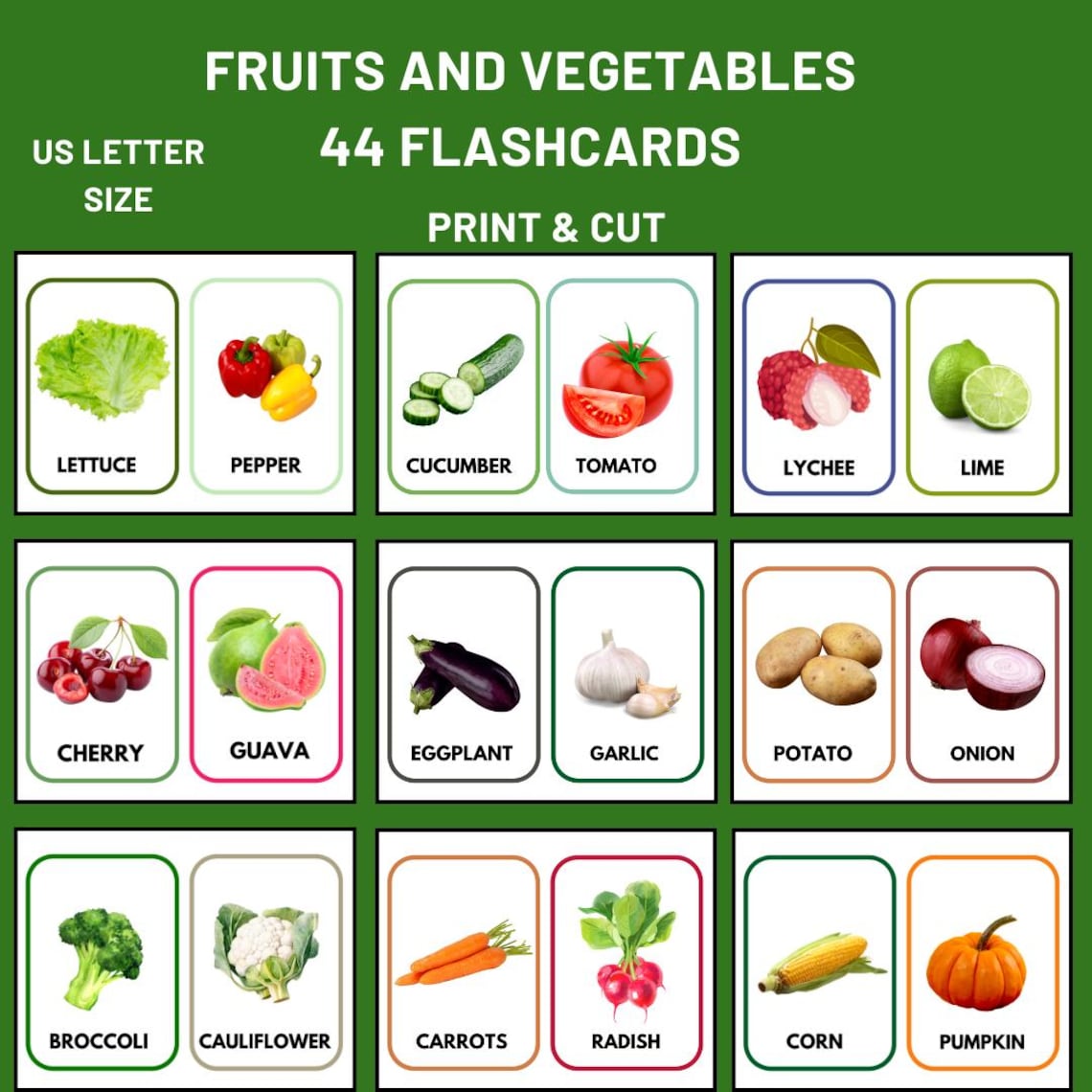 Printable Fruits and Vegetables Flashcards | 44 Real Photo Cards for ...