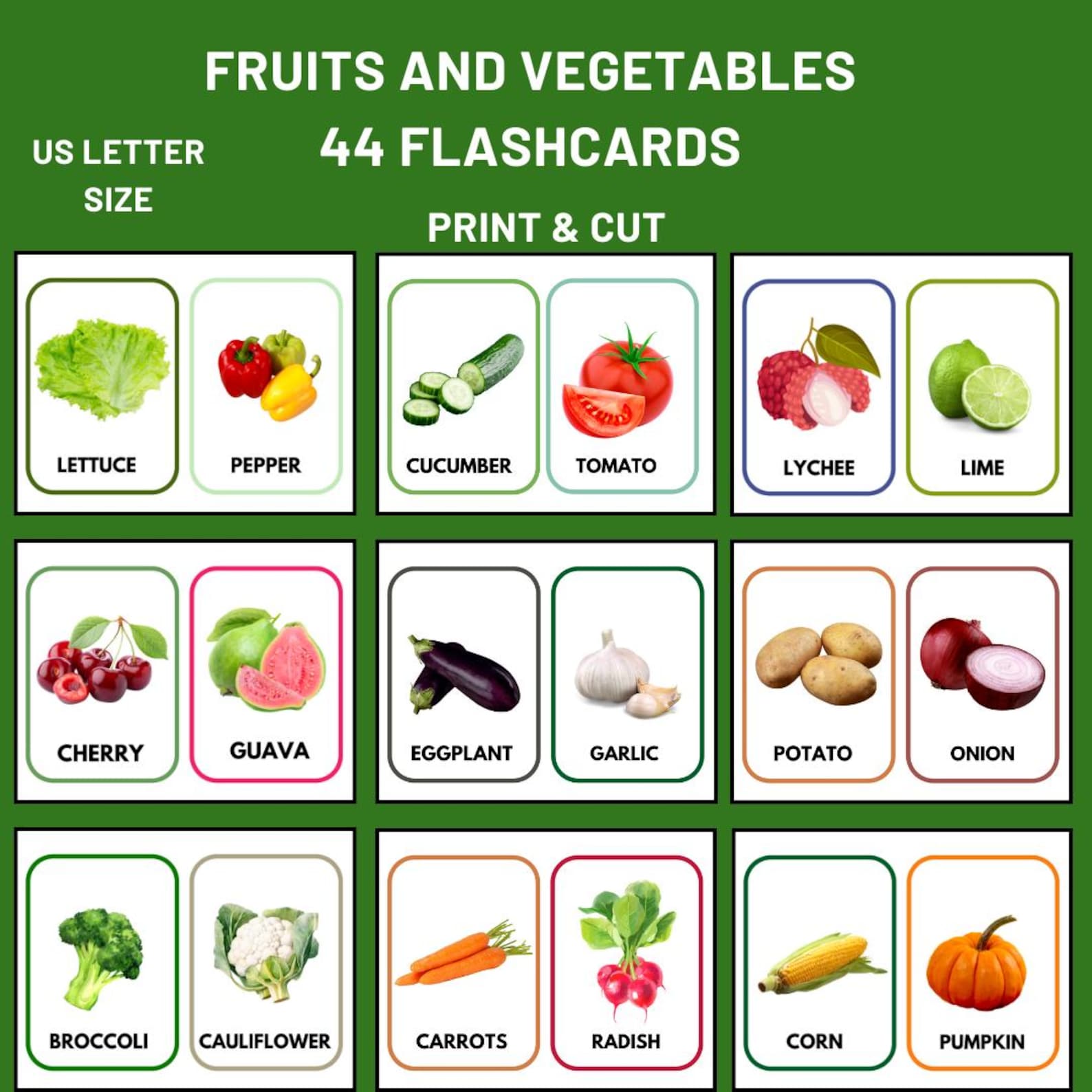Printable Fruits and Vegetables Flashcards | 44 Real Photo Cards for ...