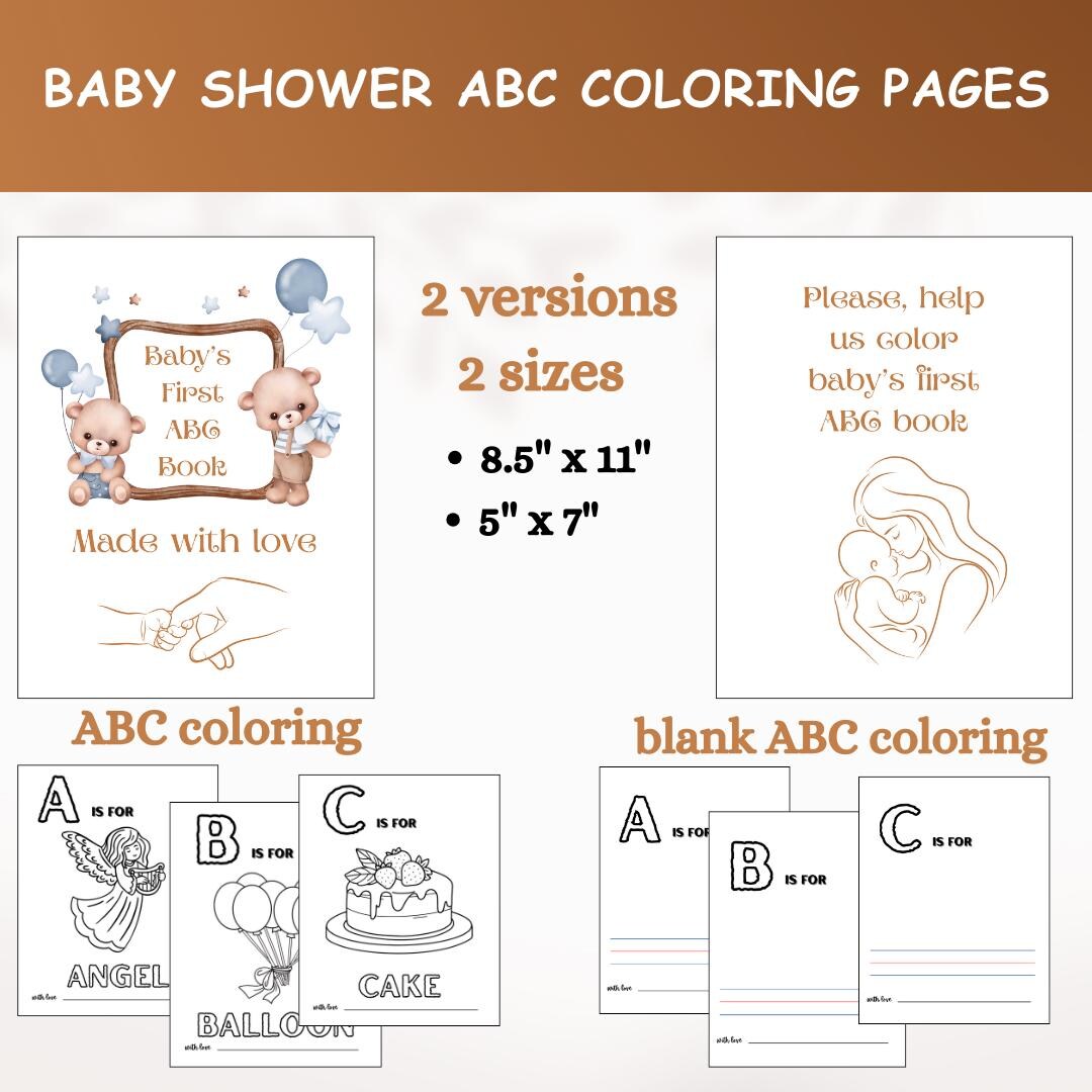 ABC Baby Shower Coloring Book for Kids & Guests, Printable Baby Shower ...