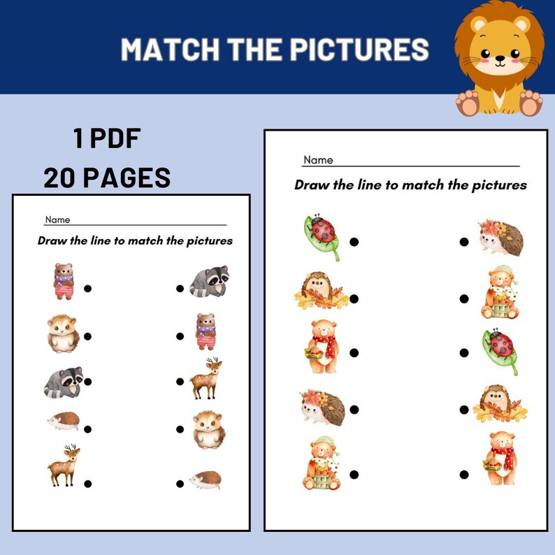 Match the Pictures Worksheet for Kids, Fun Matching Activity, Preschool ...