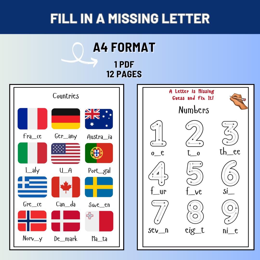 Fill the Missing Letter Worksheet, Spelling Practice, Letter ...
