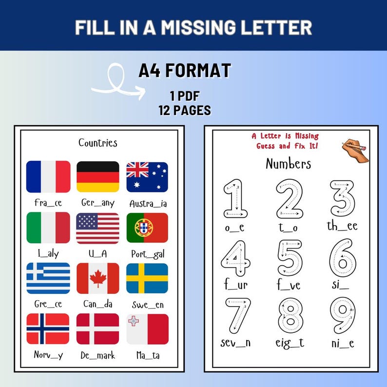 Fill the Missing Letter Worksheet, Spelling Practice, Letter ...
