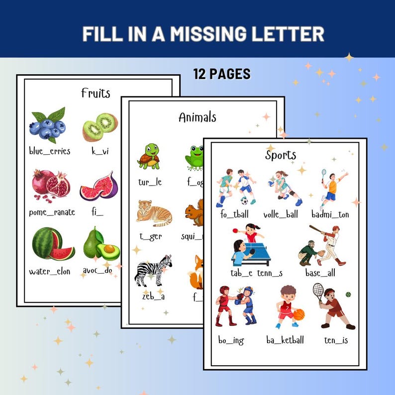 Fill the Missing Letter Worksheet, Spelling Practice, Letter ...