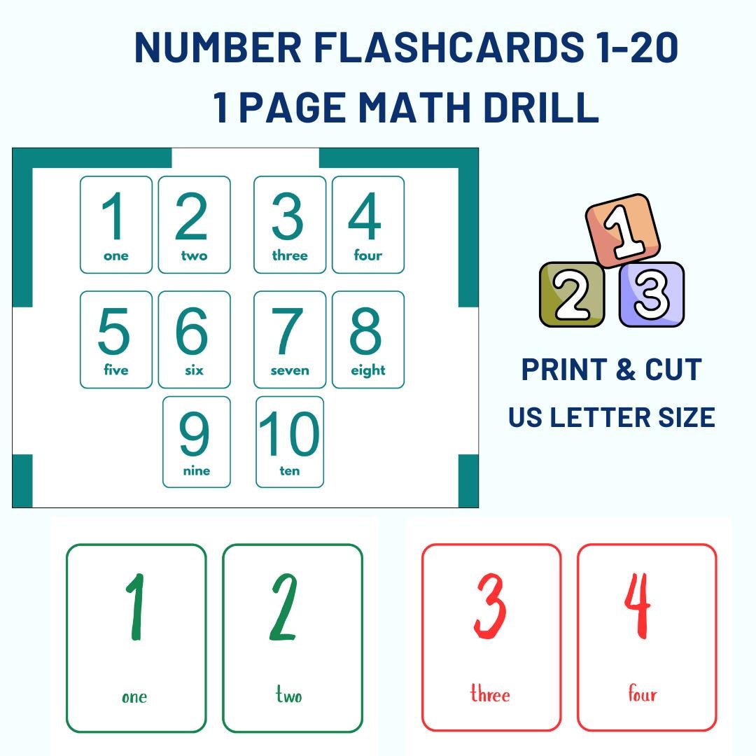Number Flashcards 1-20 and Math Drills for Kids | Preschool ...