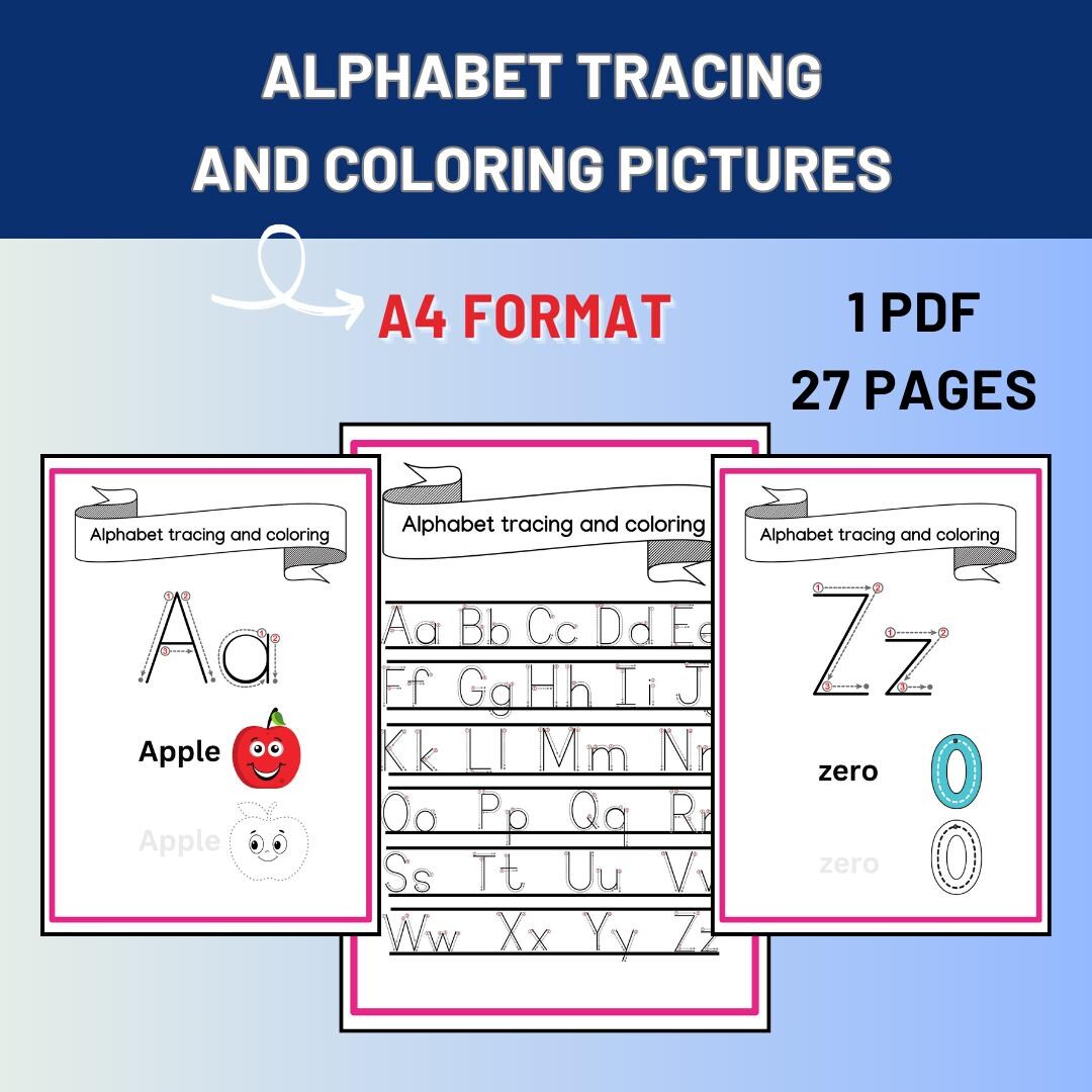 Alphabet Tracing and Coloring Pages, ABC Tracing Worksheets, Letter ...