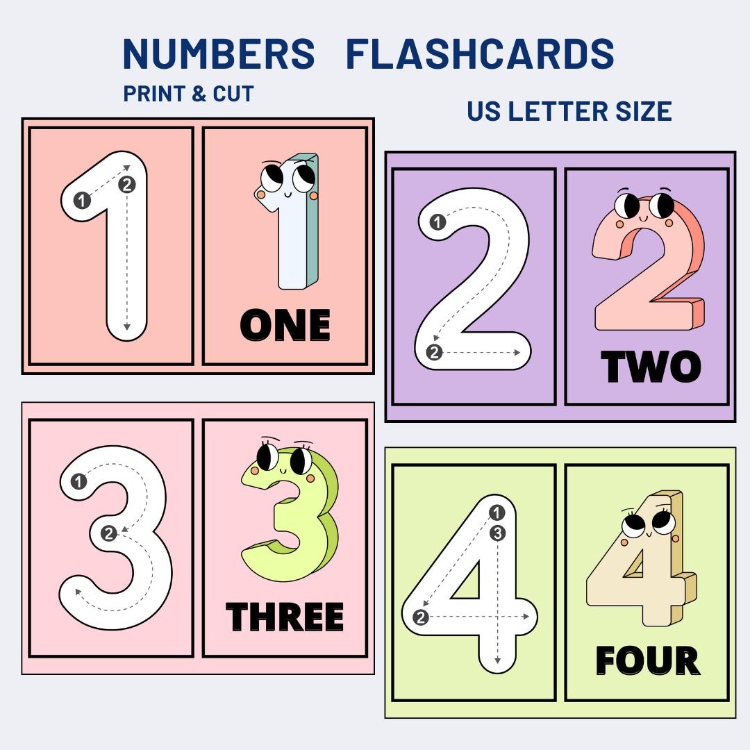 Number Flashcards 1-30 for Kids—tracing & Counting Cards With Cute ...