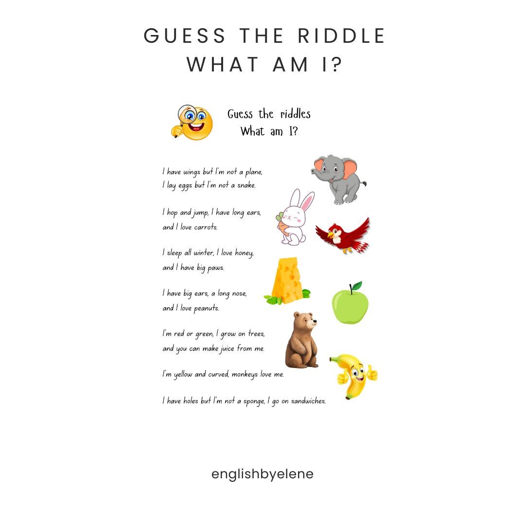 Fun Riddles for Children, What Am I Riddle, Guess the Riddle, Printable ...