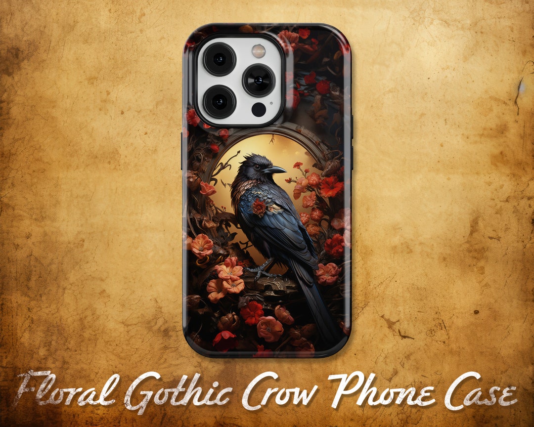 Floral Gothic Crow Phone Case, Goth Style Phone Cases, Mobile Phone ...