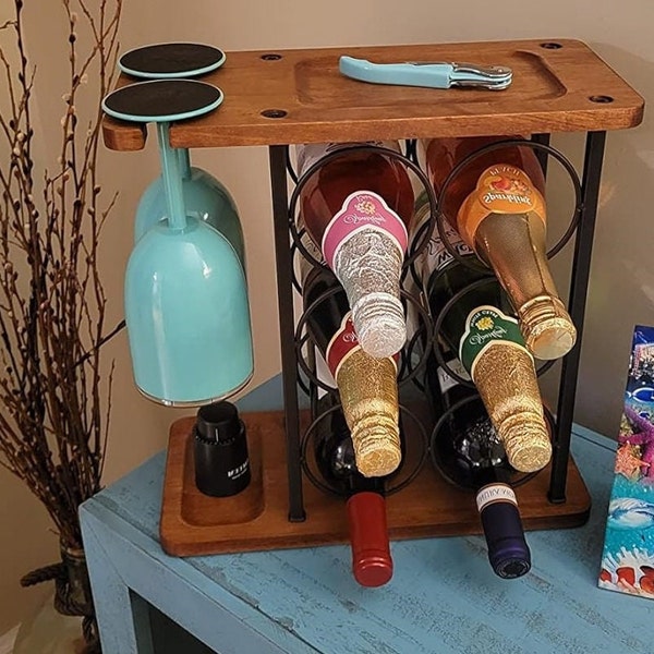 Wooden Wine Rack With Glasses - Etsy