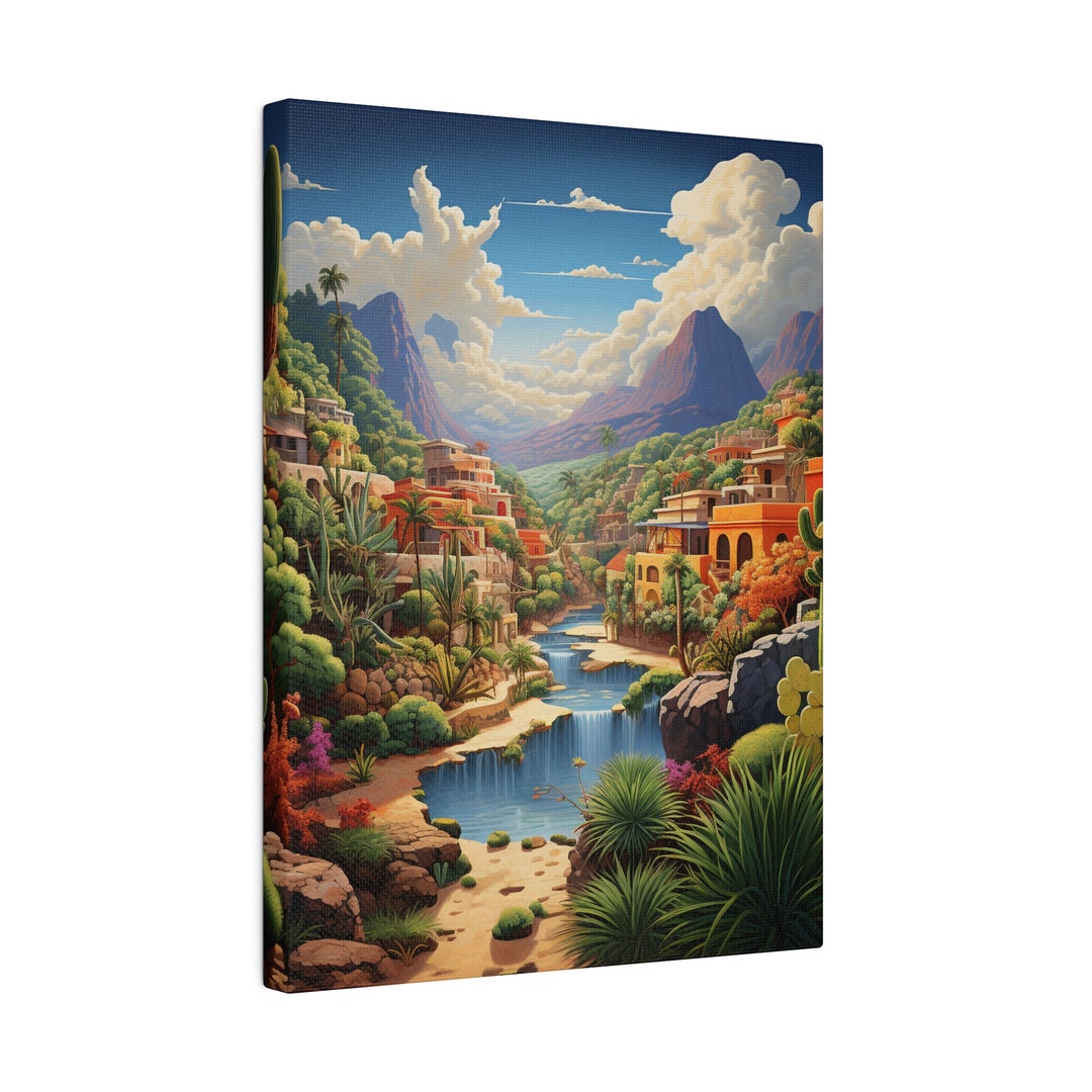 Scenic Splendor: Mexican Village Landscape Canvas Art |canvas Art ...