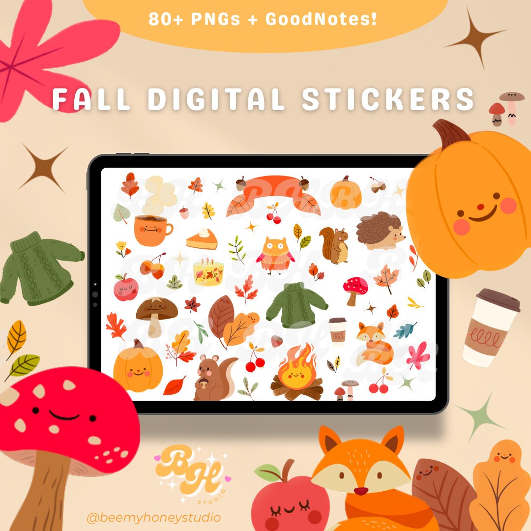Cute Fall Digital Sticker Pack | 80+ Cozy Pre-cropped Pngs & Goodnotes ...