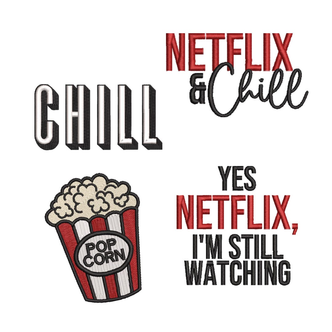Netflix and Chill Tv Popcorn Movie Night Cinema Embroidery Instant ...