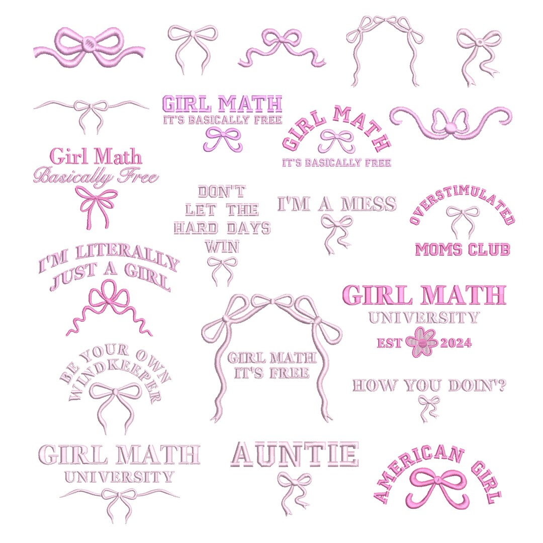 Girl Math Full Collection Embroidery Designs for Hoodies Shirts Stitch ...