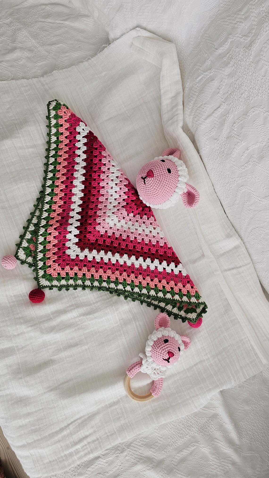 Crochet Lamb Amigurumi Toy Sleeping Companion, Teether, Rattle, Crochet ...