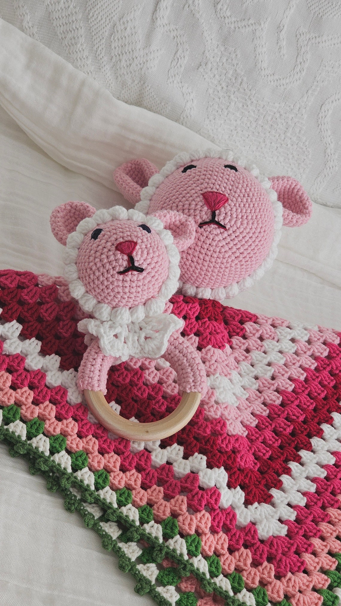 Crochet Lamb Amigurumi Toy Sleeping Companion, Teether, Rattle, Crochet ...