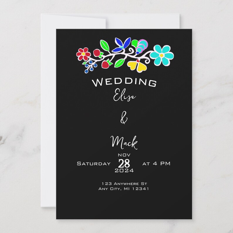 Native American Anishinaabe Floral Black Wedding Invitation - Etsy