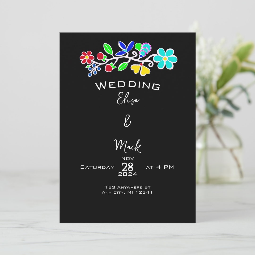 Native American Anishinaabe Floral Black Wedding Invitation - Etsy