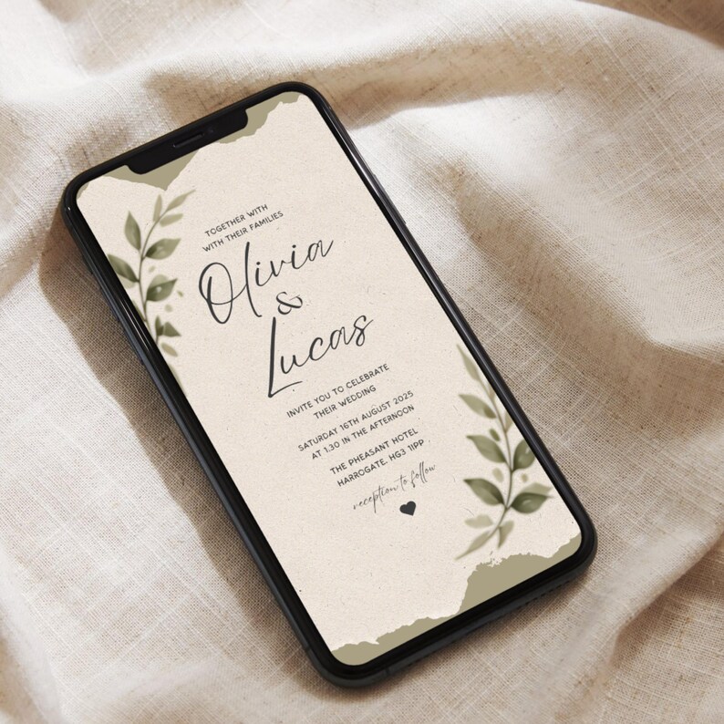 Greenery Paper Wedding Invitation Canva Template Electronic Evite ...