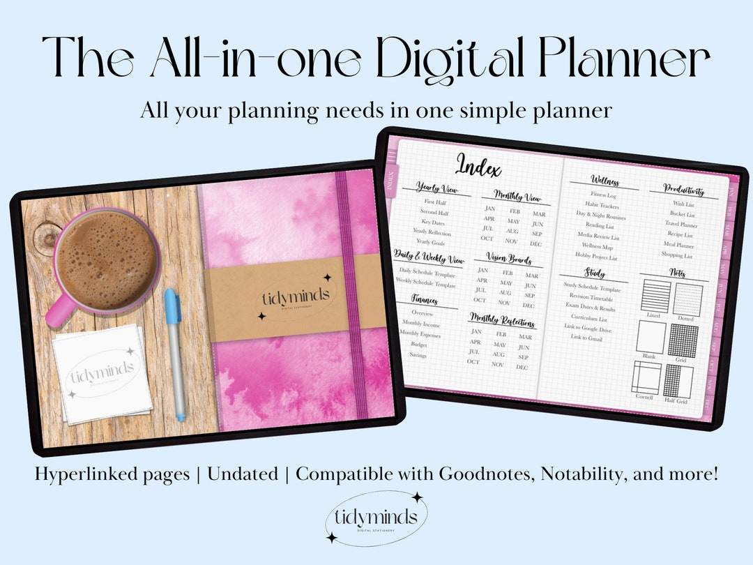 Digital Planner Undated, Hyperlinked and All-in-one Goodnotes ...