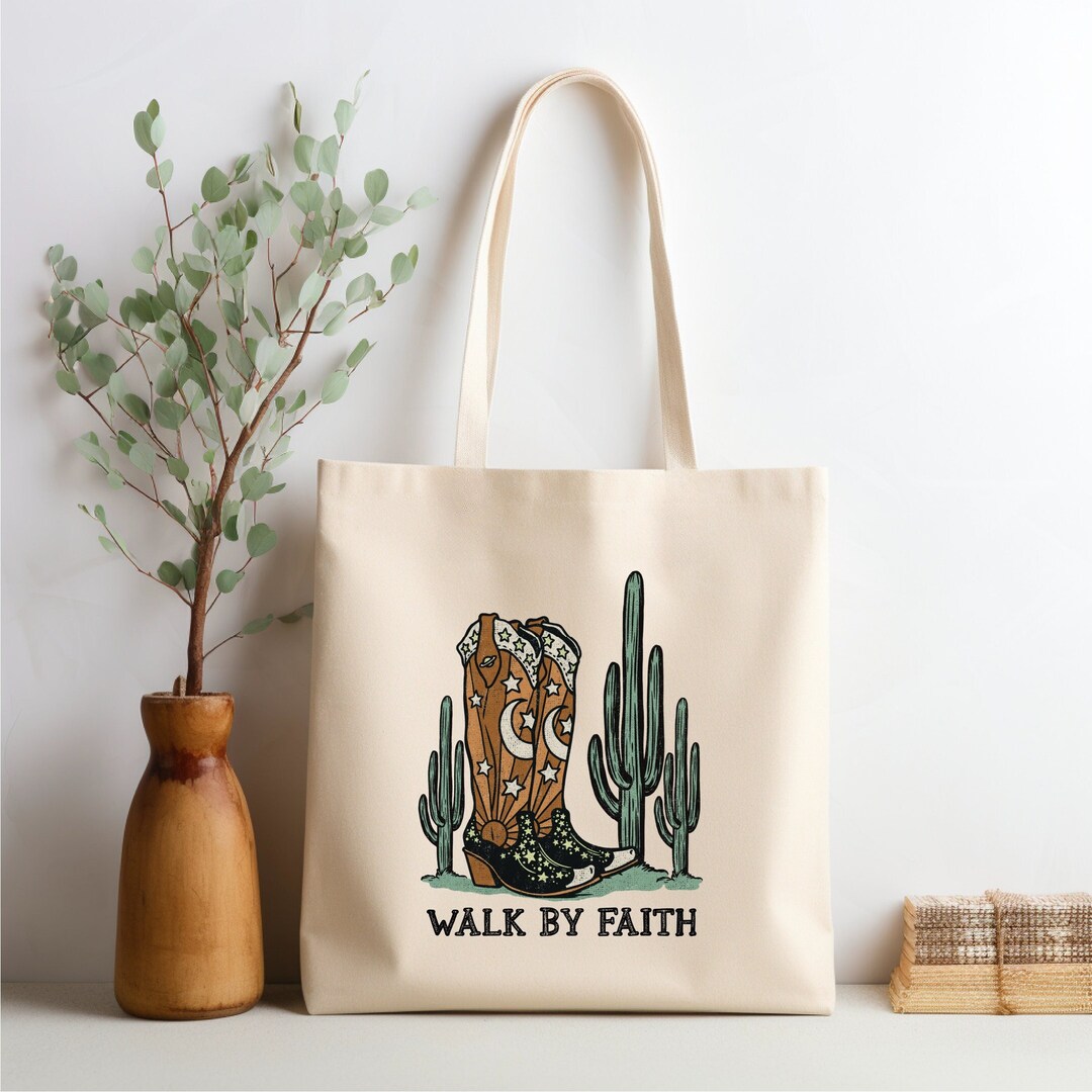 Walk by Faith Western Tote Bag, Christian Tote Bag, Mother's Day Tote ...