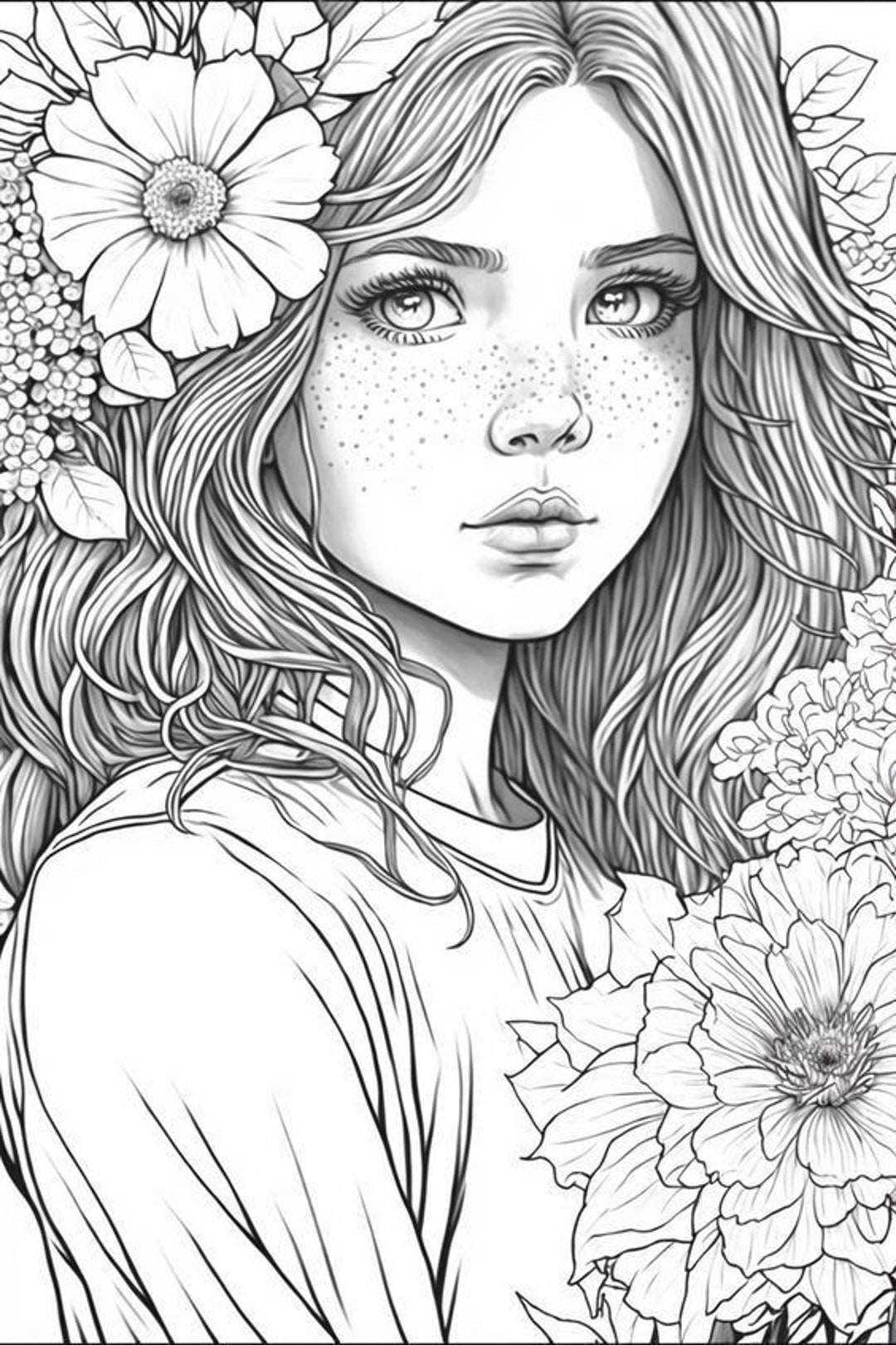 Realistic Face Premium Coloring Page Printable Adult Women - Etsy