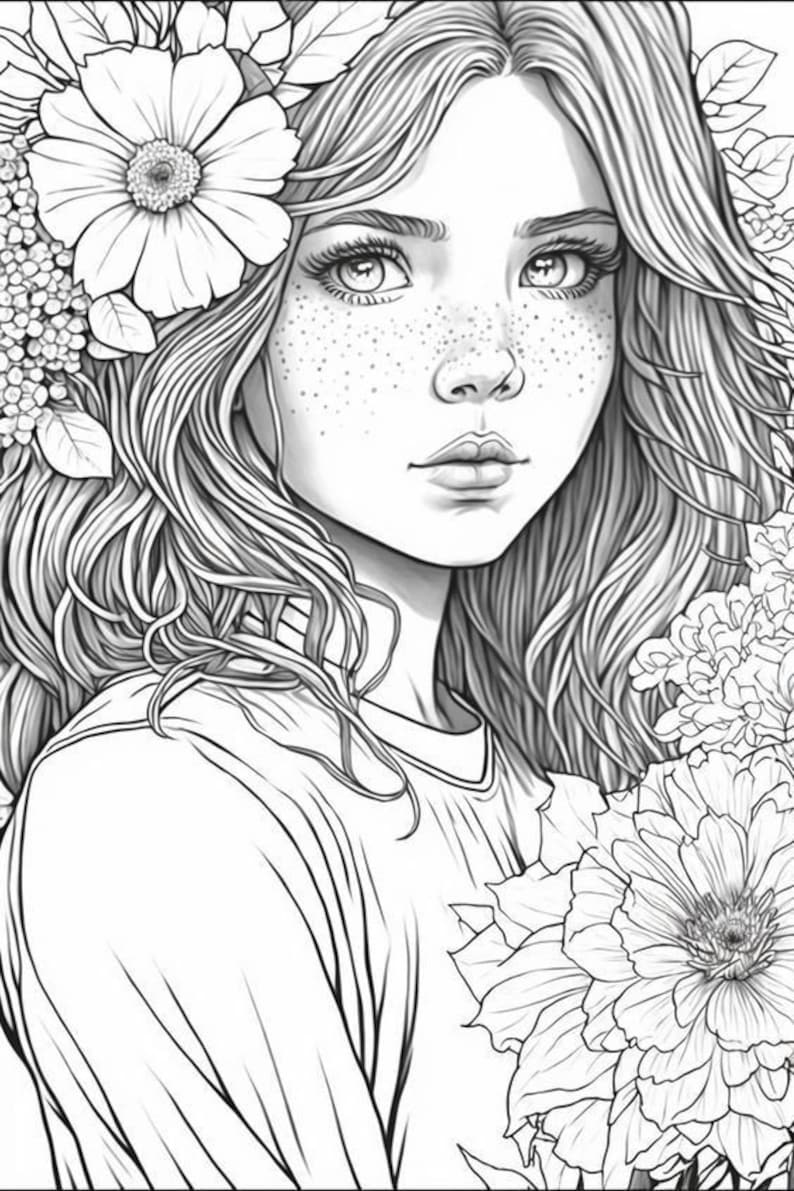 Realistic Face Premium Coloring Page Printable Adult Women - Etsy