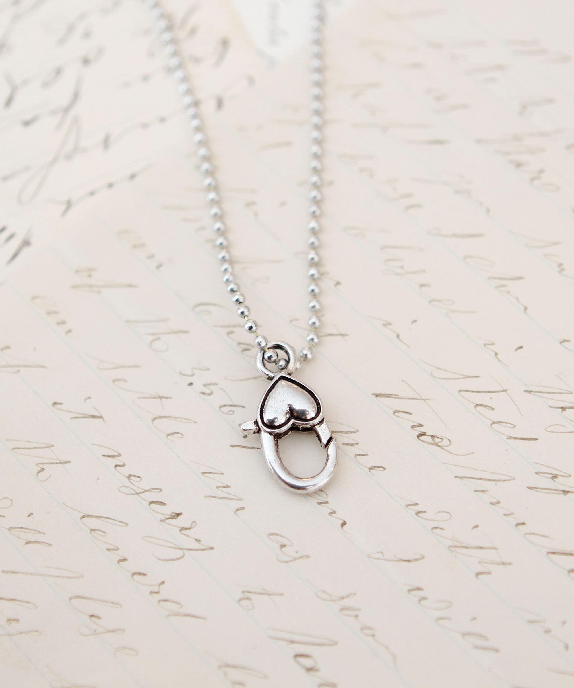 Silver Ball Chain Charm Necklace With Heart Clasp - Etsy