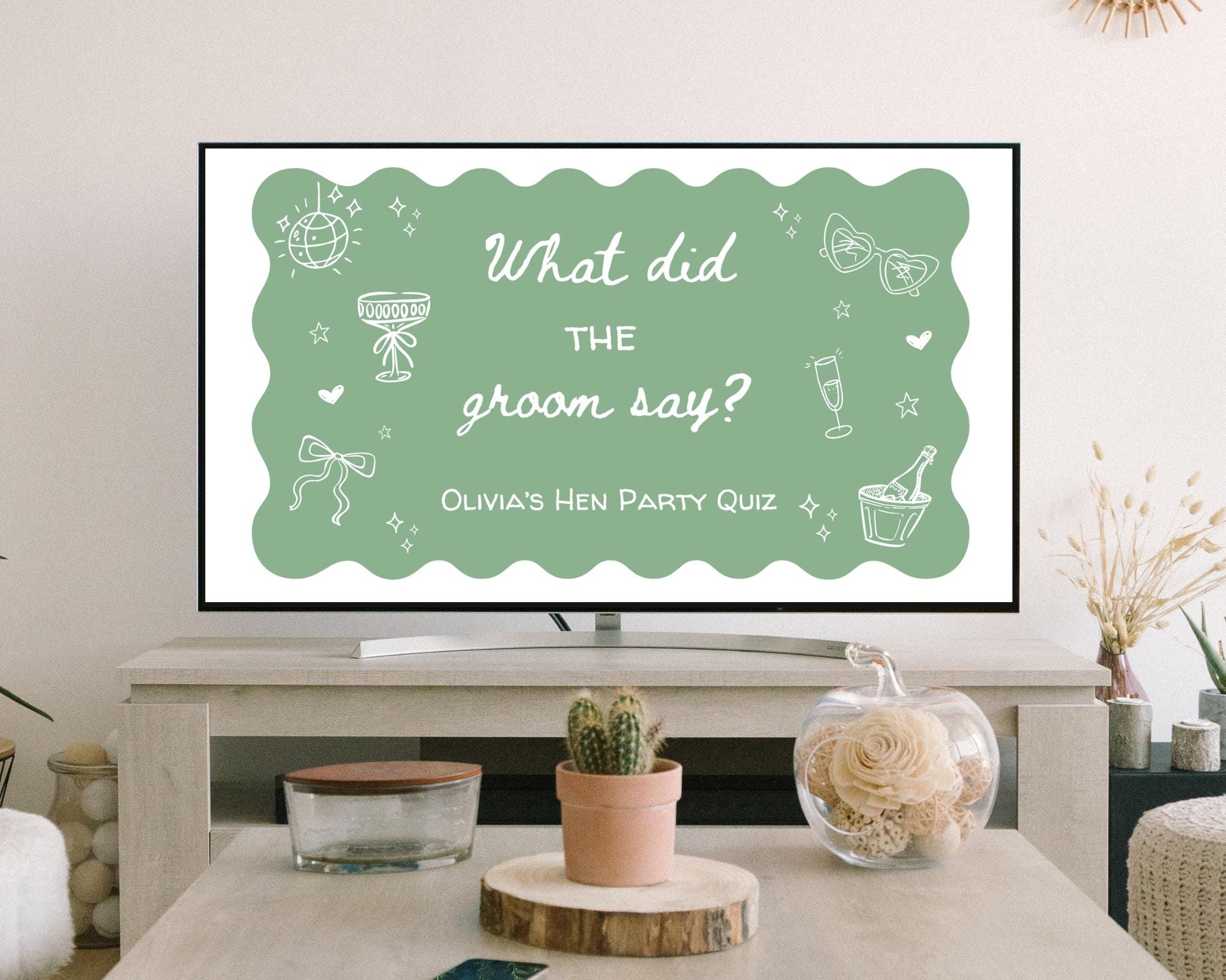 What Did the Groom Say Bachelorette Trivia Game Green and White Hen ...