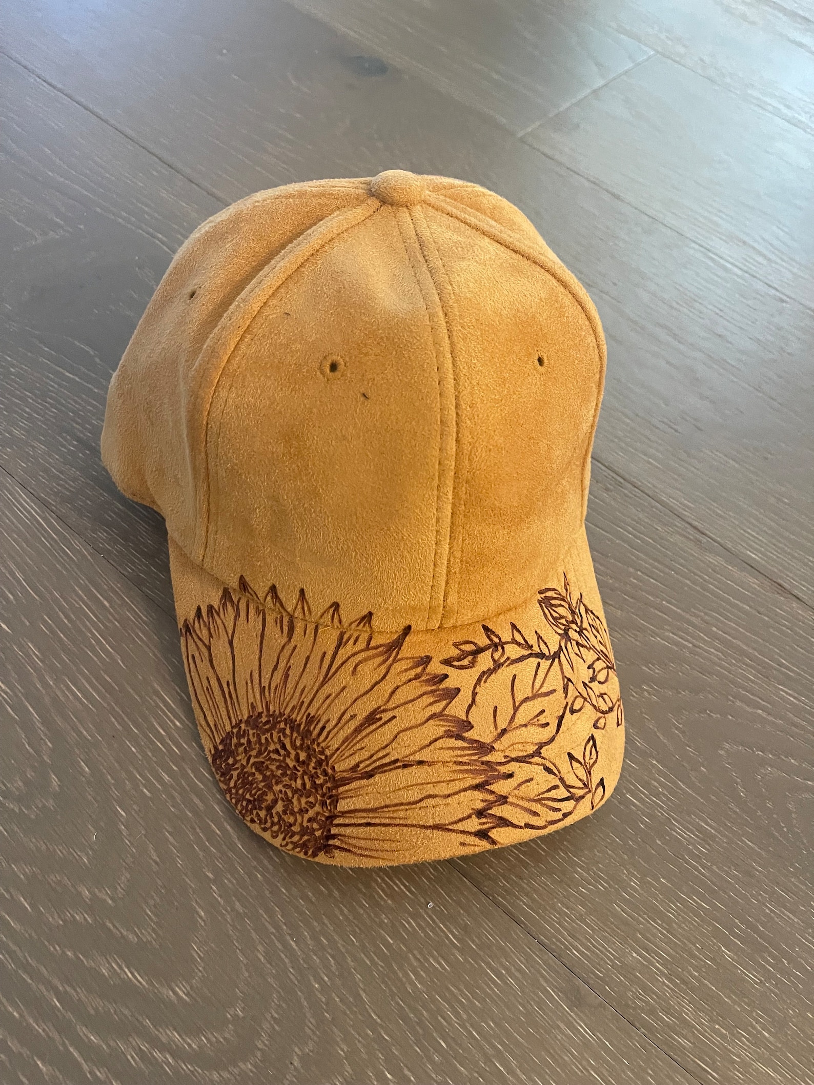 Sunflower and Vines Burned Baseball Cap - Etsy