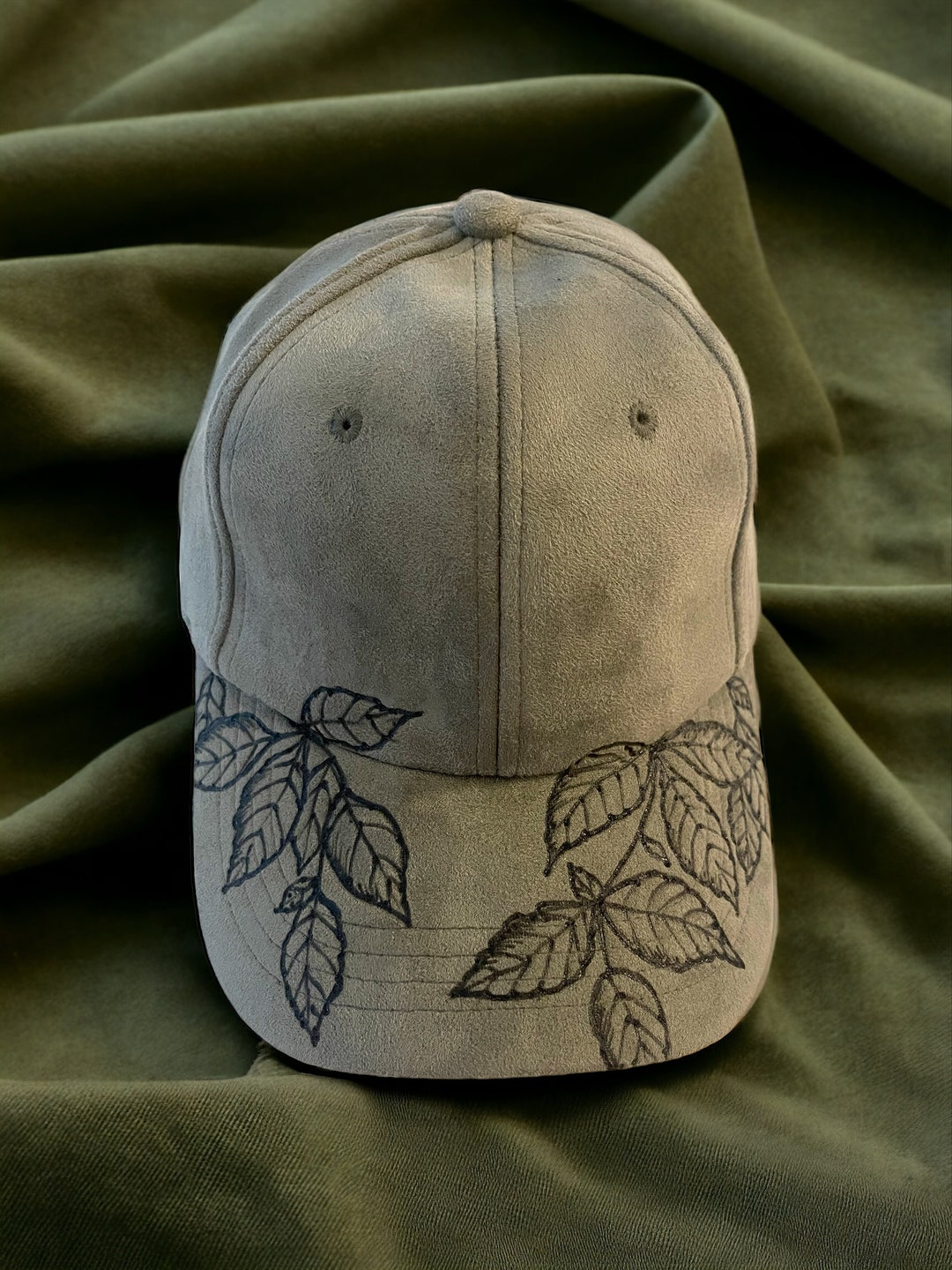 Sueded Safe Green Baseball Cap With Burned Lead Motif - Etsy